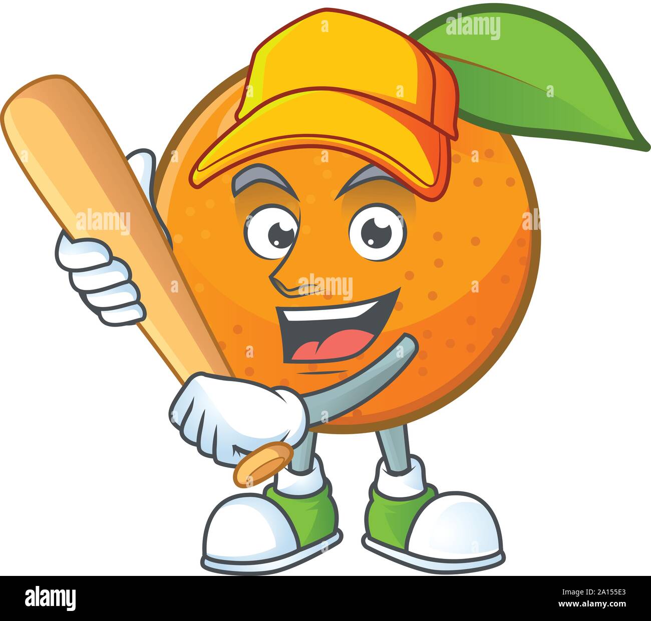 Playing baseball orange fruit cartoon with leaf green Stock Vector ...