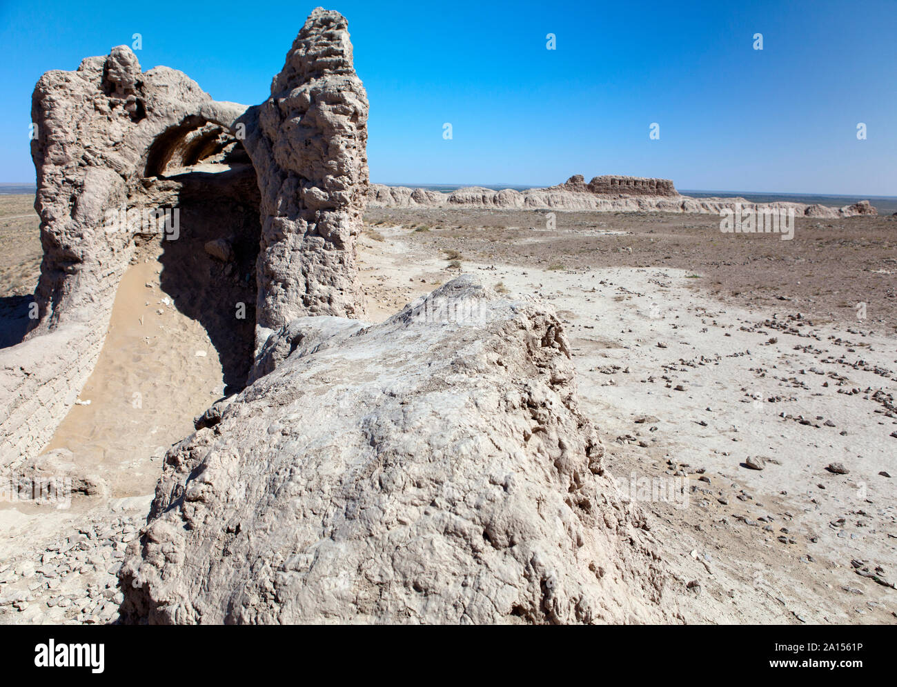 ruins of fortress ancient Khorezm, in the Kyzylkum desert in Uzbekistan ...