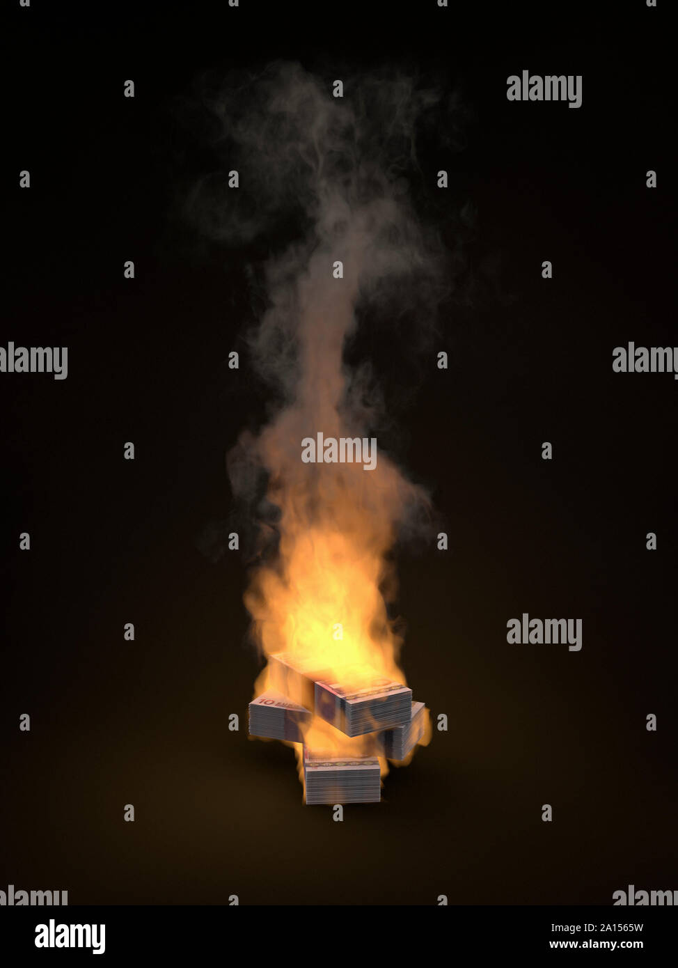 Stack of Euros banknotes on fire in flames Stock Photo - Alamy