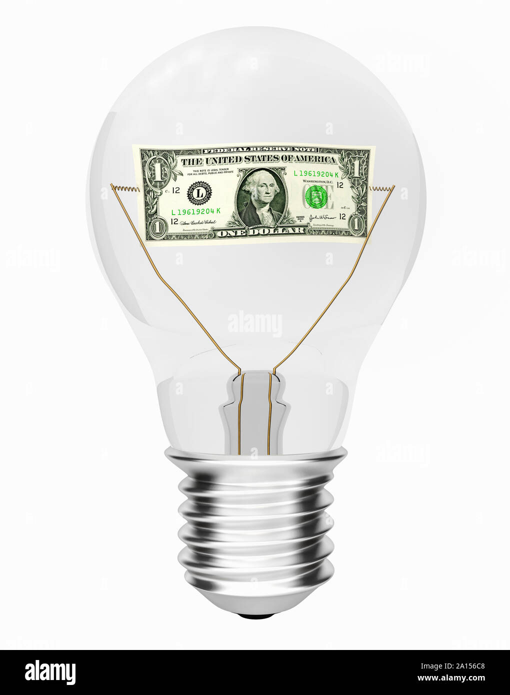 Lightbulb with one dollar bill inside – cost of energy concept Stock ...