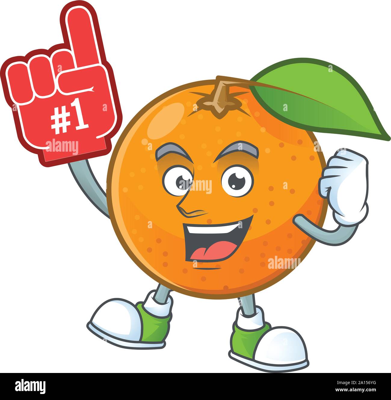 Foam finger orange fruit cartoon mascot on white background Stock ...