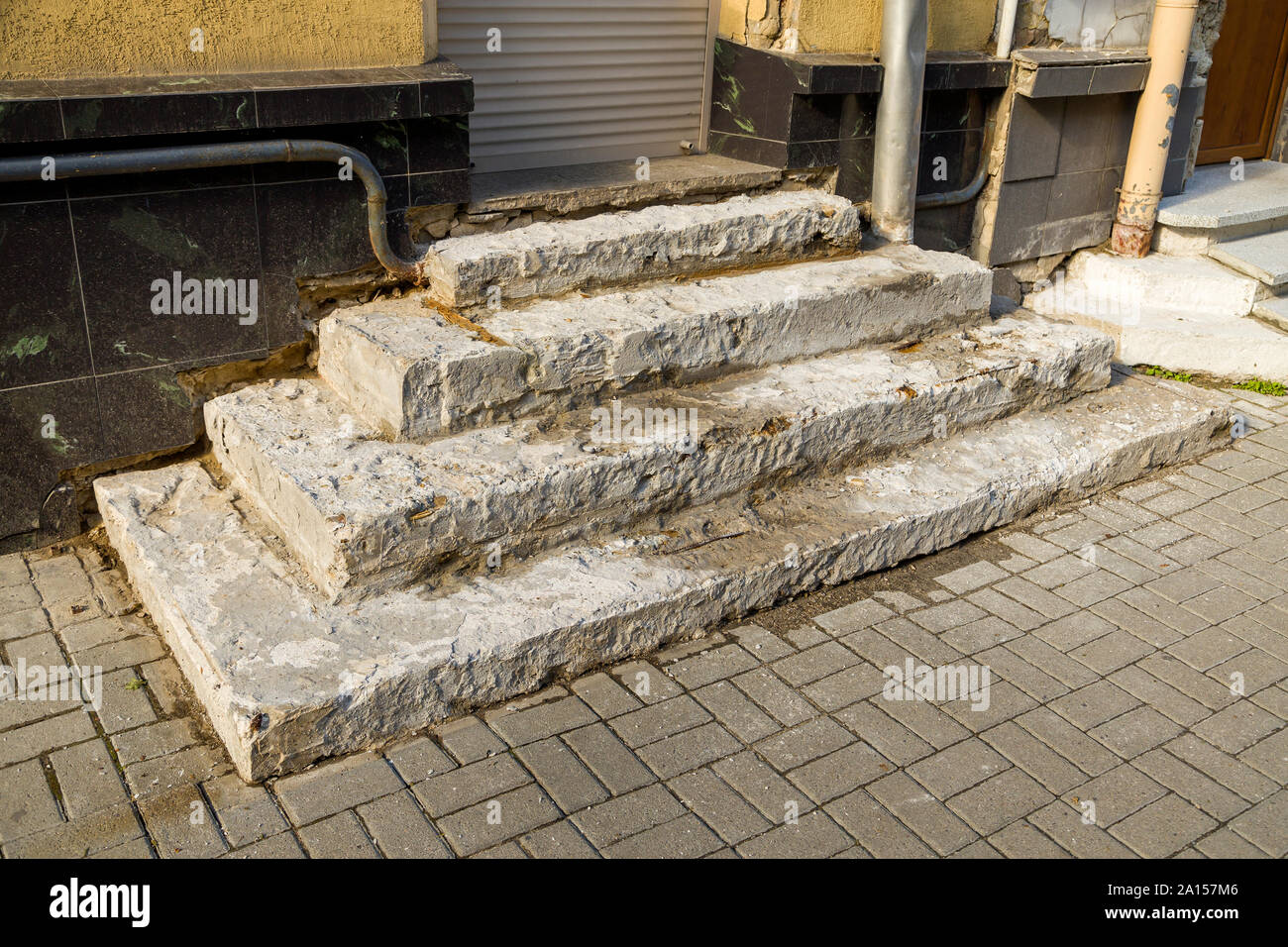 Old ruined concrete stairs before renovation works Stock Photo - Alamy