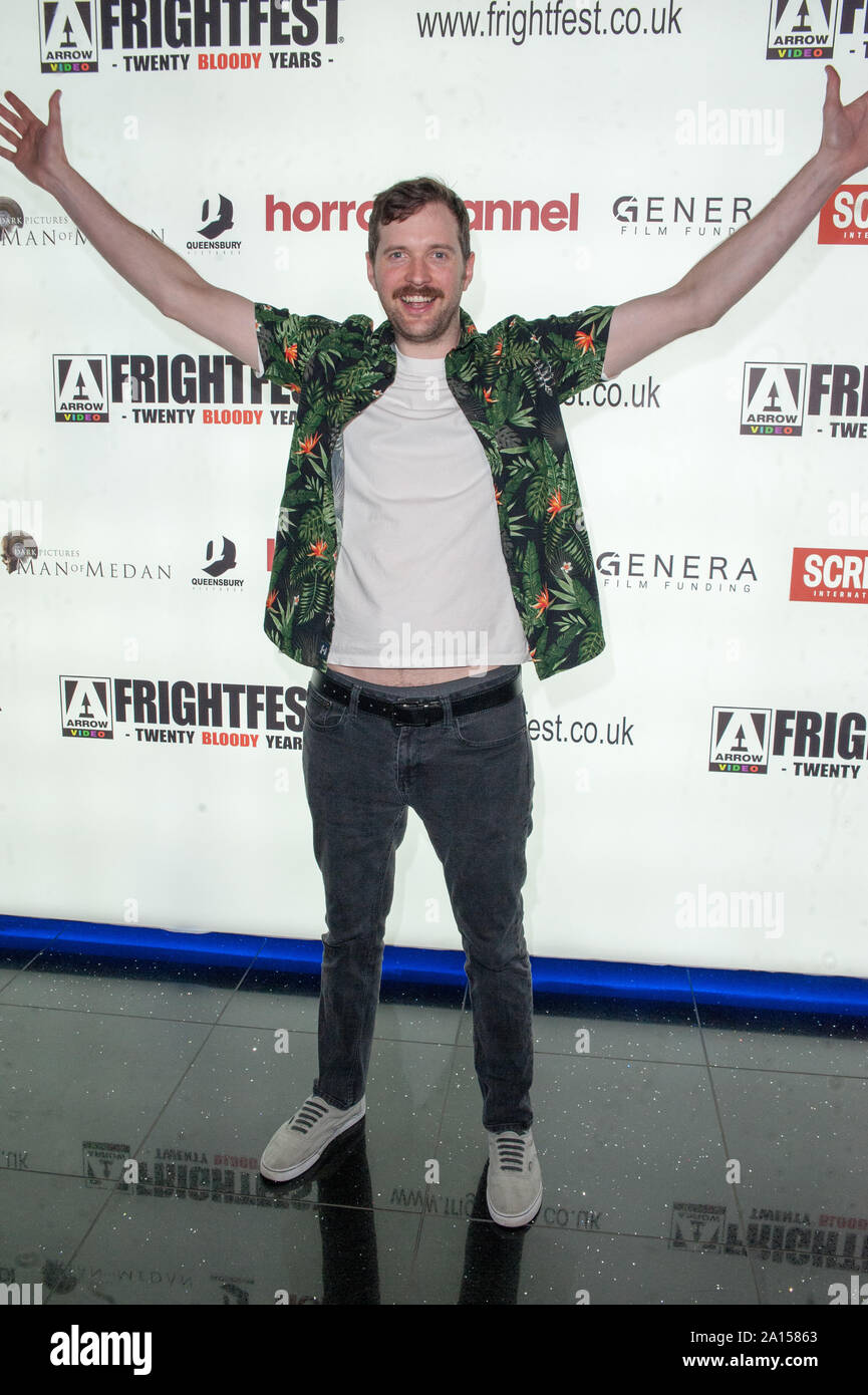 Seen arriving for the film Harpoon, at Fright Fest. Leicester Square ...