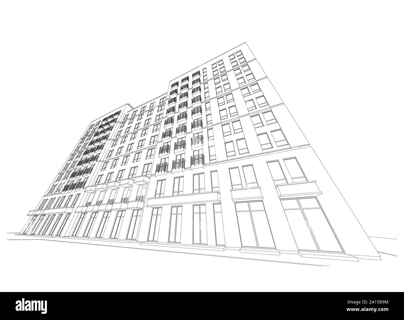 Multistory building section, detailed architectural technical drawing ...