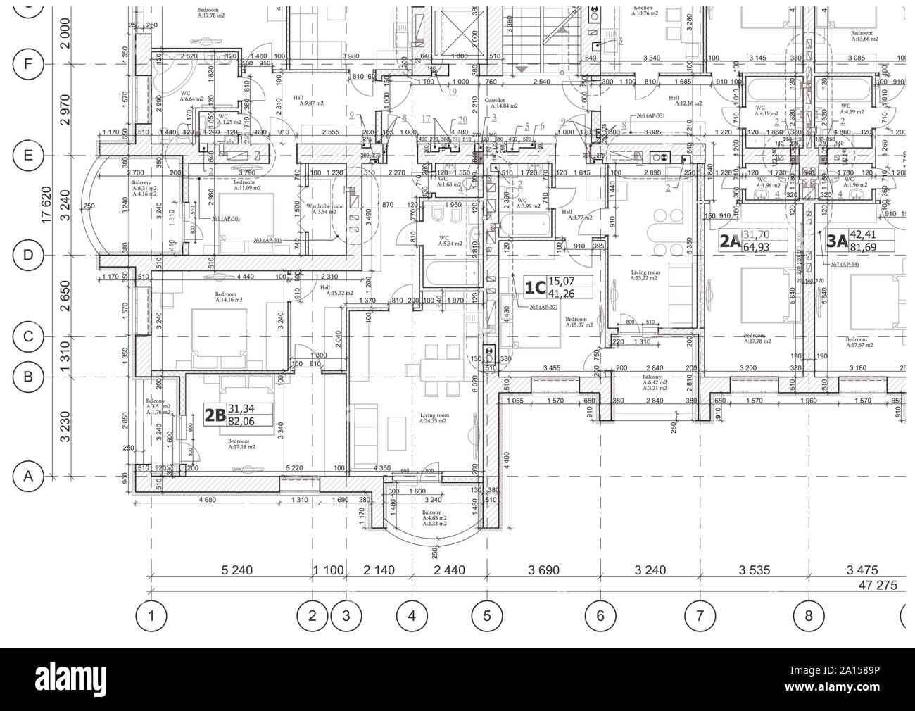 Detailed architectural floor plan, apartment layout, blueprint. Vector ...
