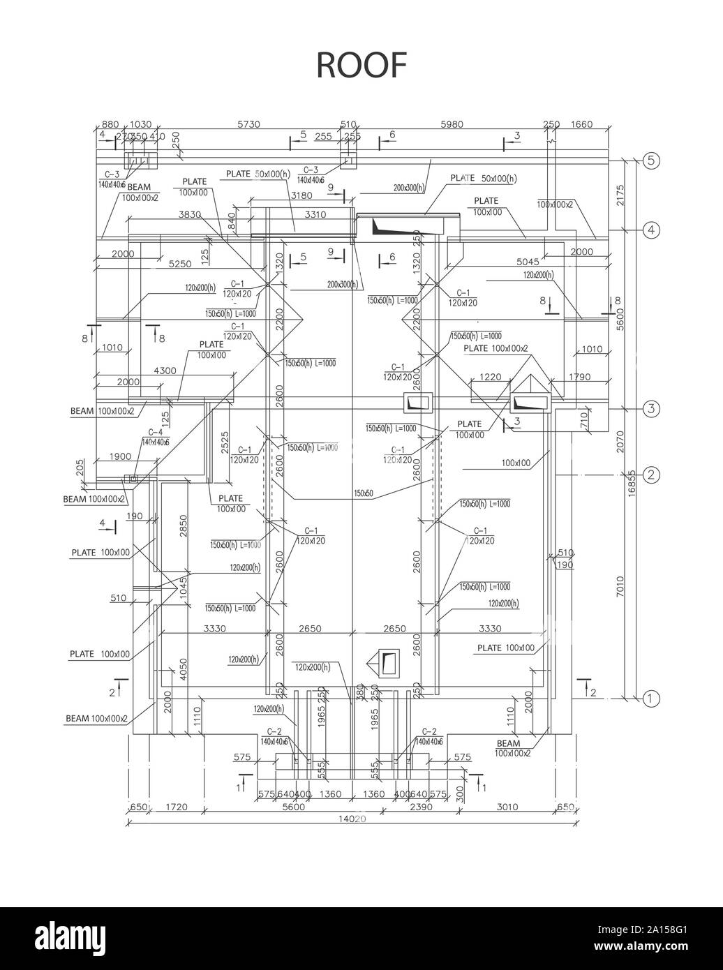 Detailed architectural plan of roof beams and plates, vector Stock ...