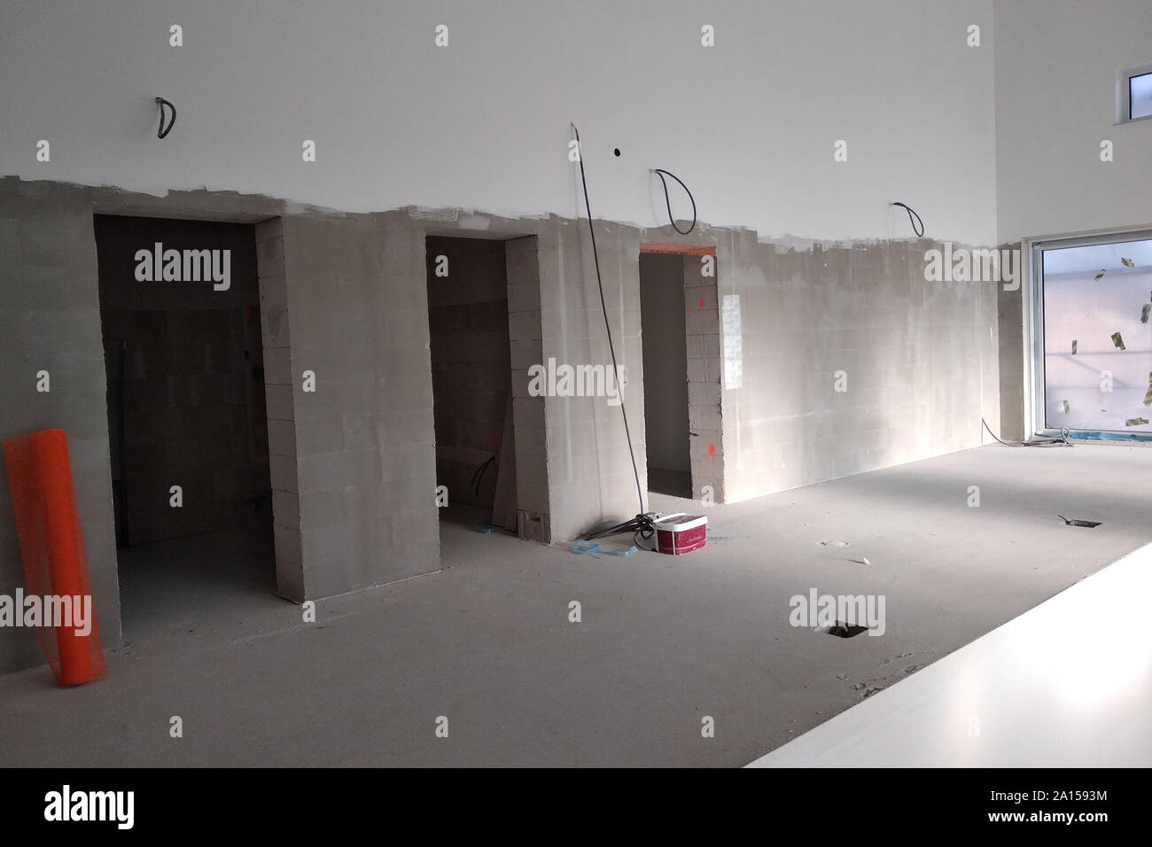 Interior of a house with big room under renovation works Stock Photo ...