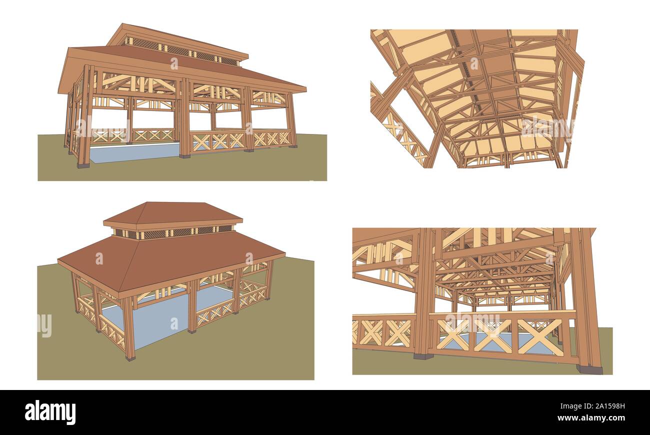 Detailed architectural 3d sketch of swimming pool enclosure from ...