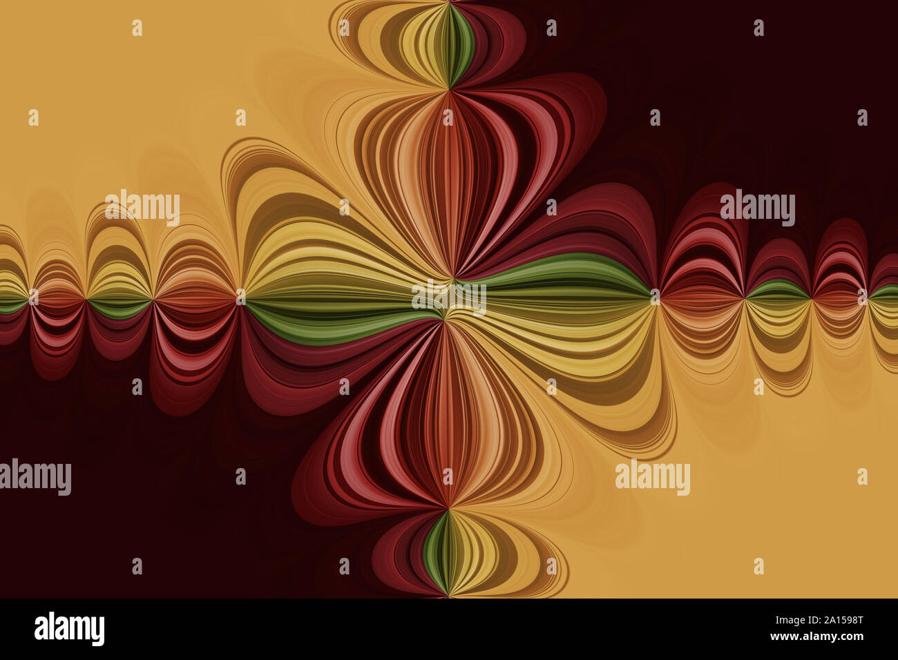 Red, orange, yellow, green curved lines in a cross shape, bright ...
