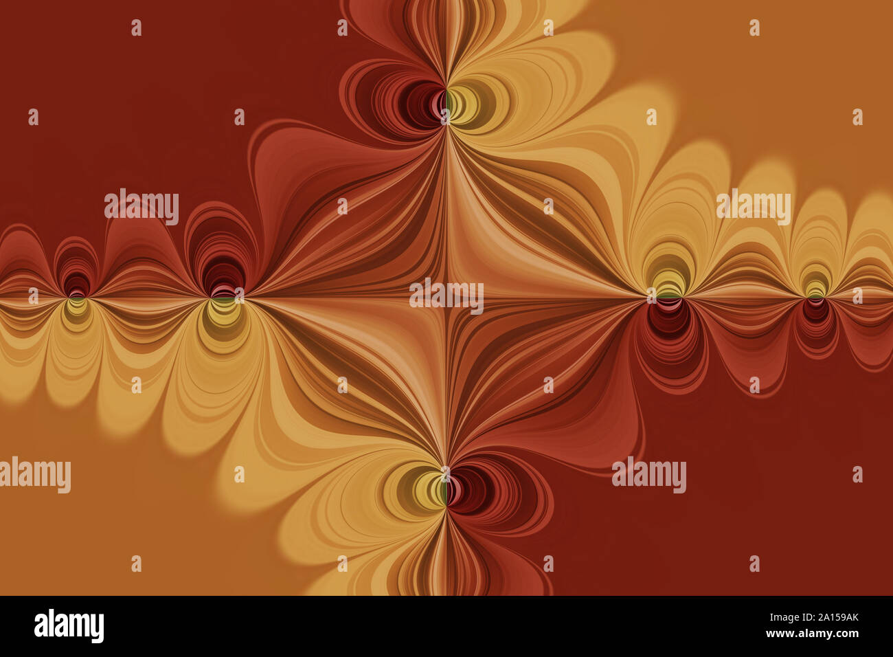 Red, orange, yellow curved lines in a cross shape, bright variegated ...