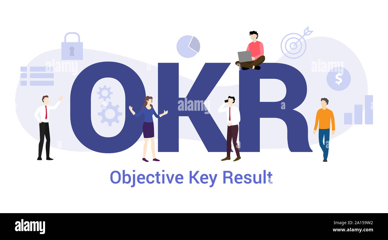 okr objective key result concept with big word or text and team people ...