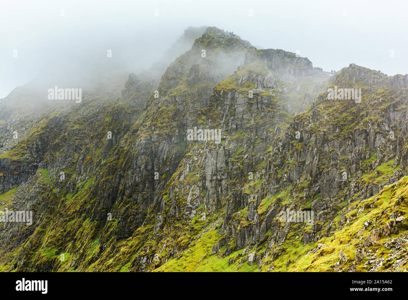 Misty mountains view in Snowdonia, North Wales, United Kingdom ...