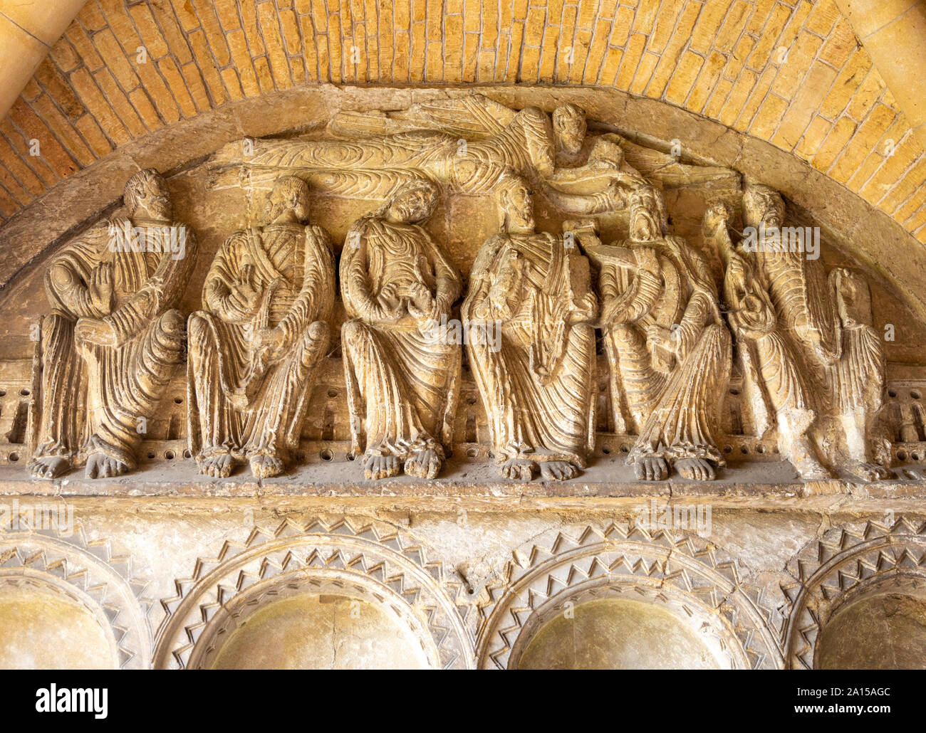 Romanesque stone carvings six apostles porch of Malmesbury abbey church ...