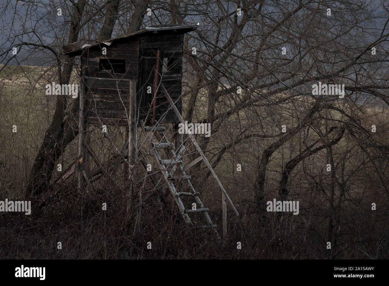 Hunting lookout in countryside of Poltar region, Slovakia Stock Photo ...
