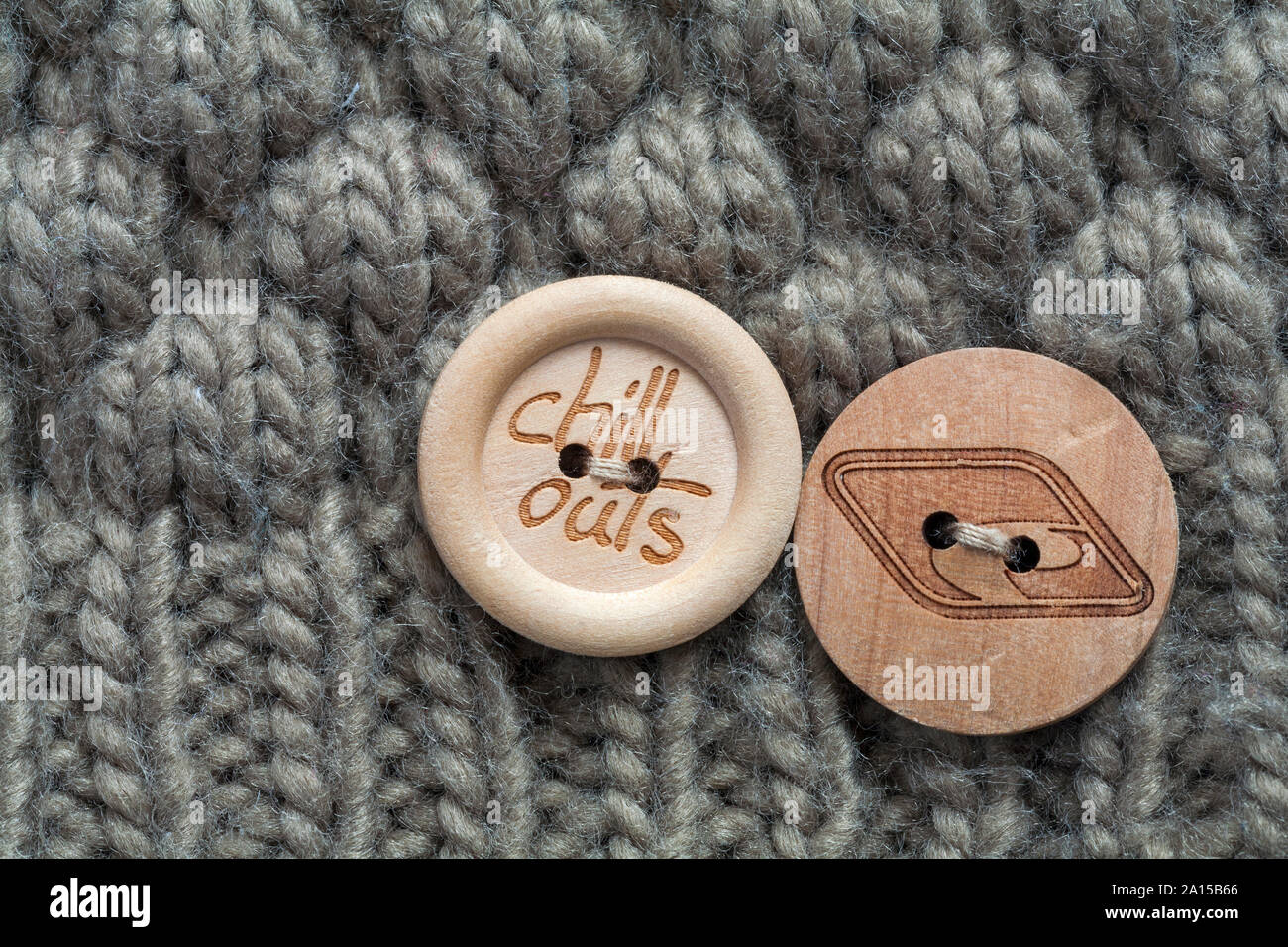 Chill Outs Chillouts buttons on child's hat Stock Photo - Alamy