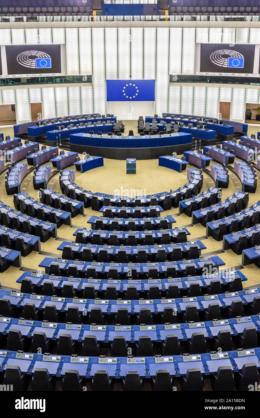 General view of the hemicycle of the European Parliament in Brussels ...