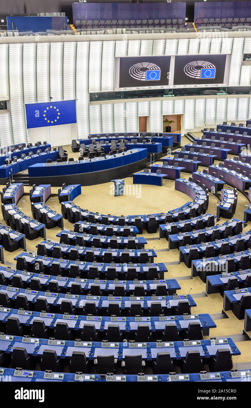 General view of the hemicycle of the European Parliament in Brussels ...