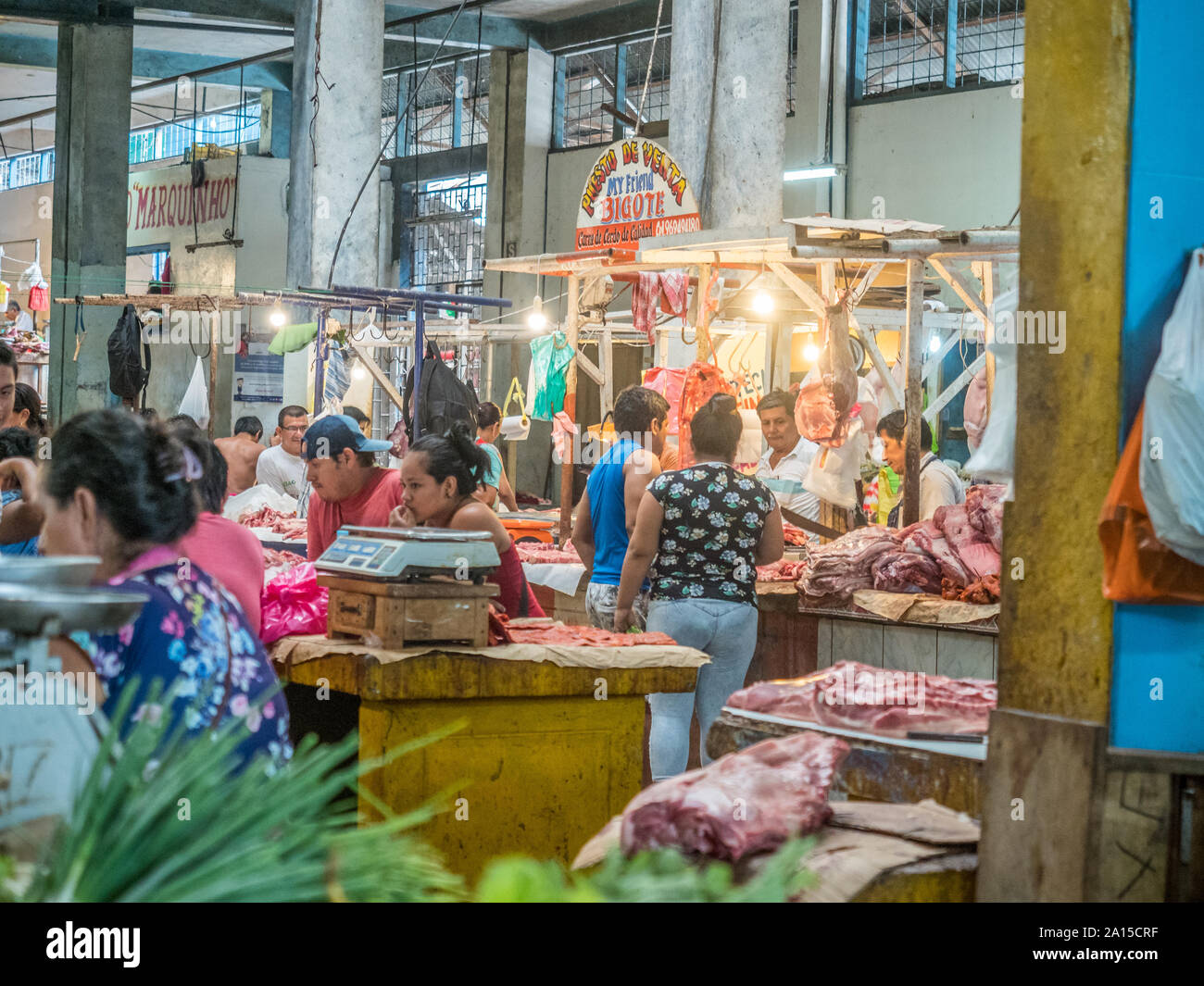 Iquitos, Peru - December 06, 2018: Various types of meat at the Belen ...