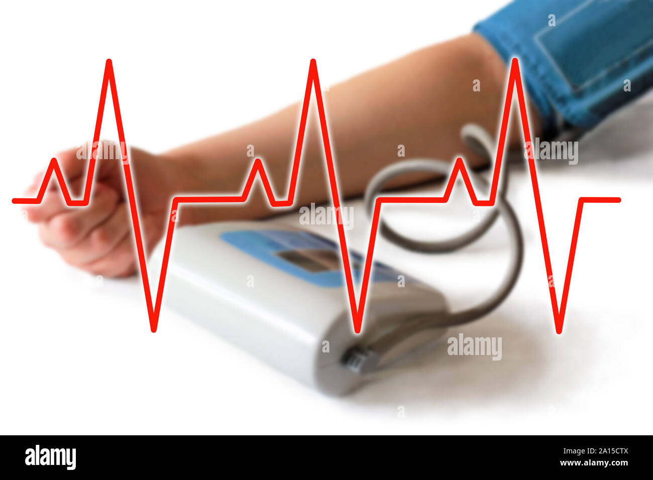 ECG cardiogram heartbeat and hand measuring blood pressure Stock Photo ...