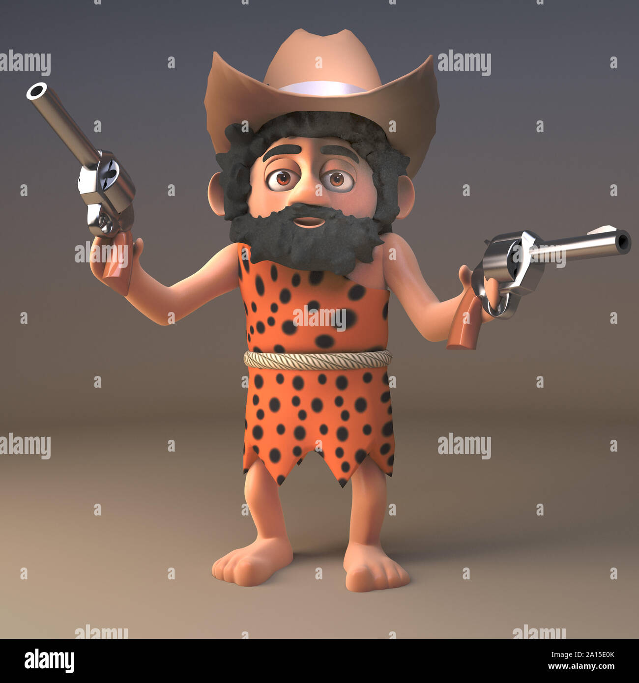 3d cartoon prehistoric caveman character dressed as a cowboy with ...