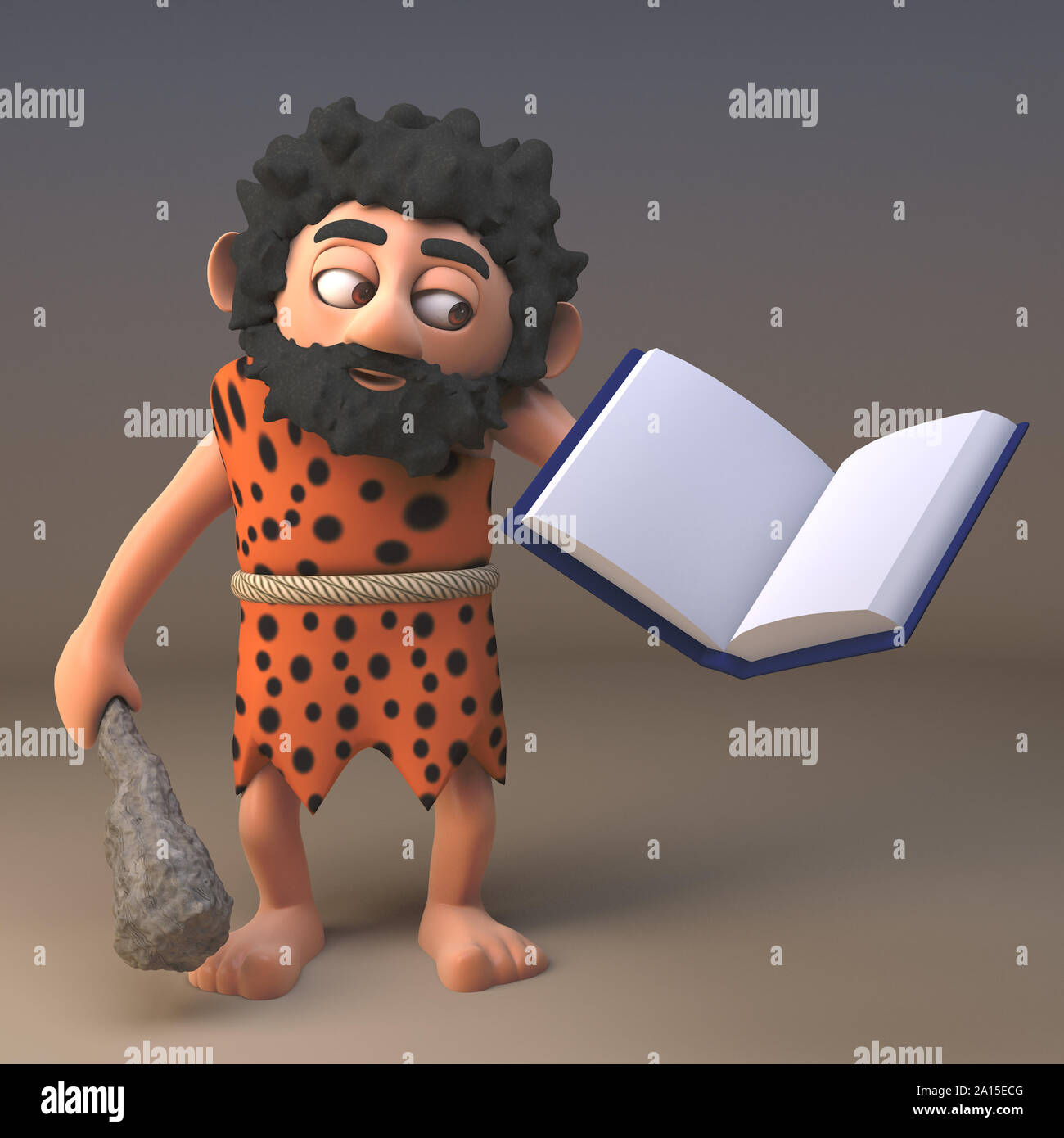 3d cartoon prehistoric caveman character reading a book, 3d ...