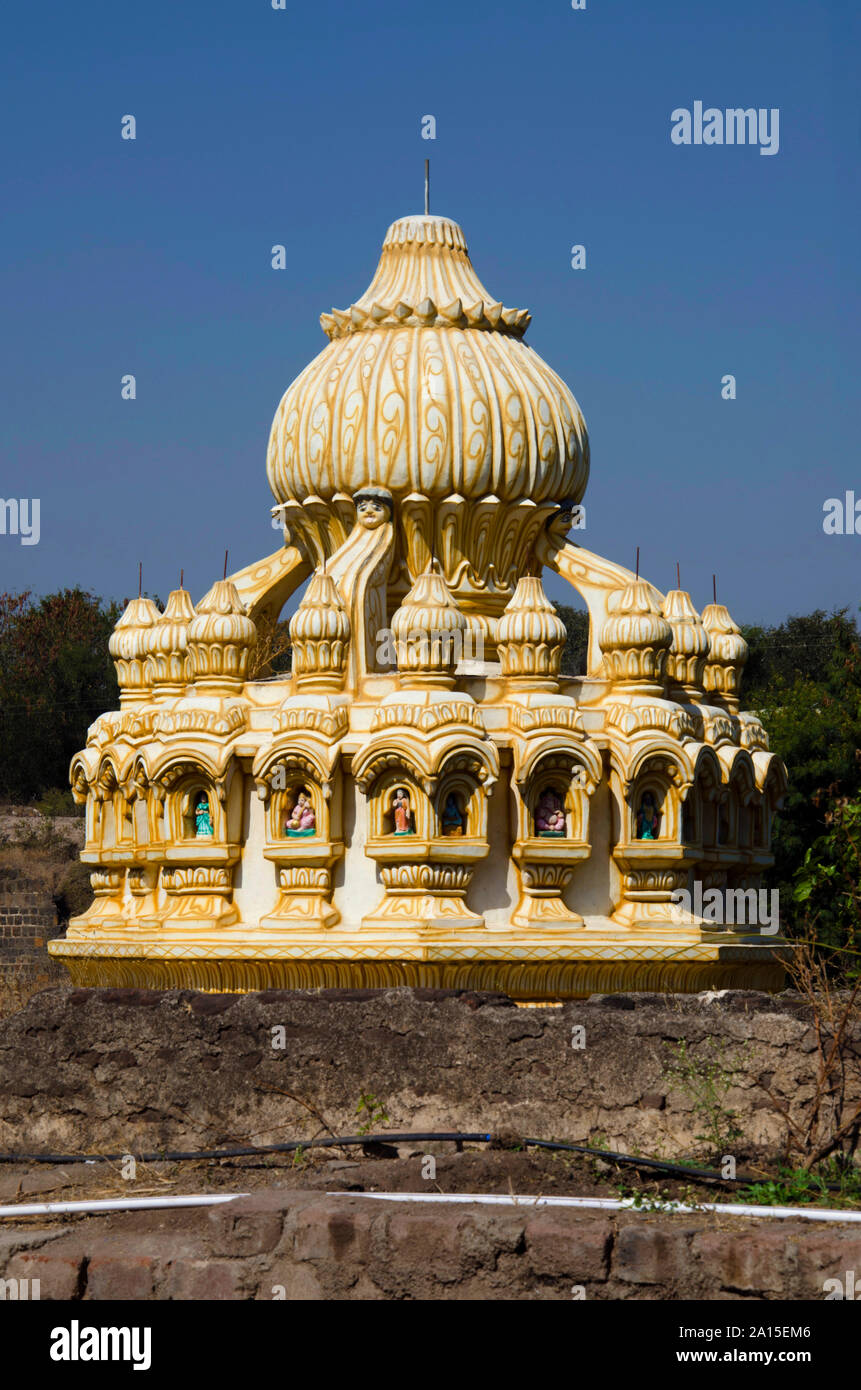 Colourful gopuram of an old temple near Sangameshwar Temple at Saswad ...