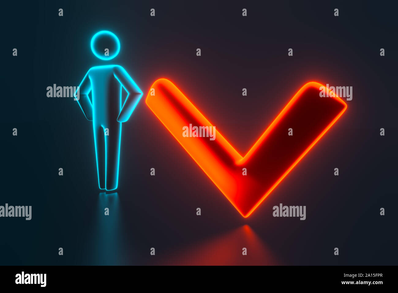 The 3d man next to the check mark. The concept of the completed task ... The 3d man next to the check mark. The concept of the completed task ...