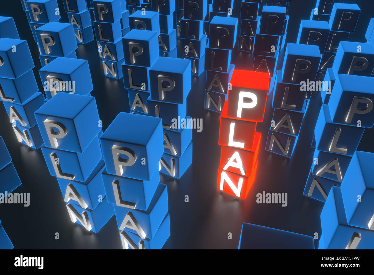 The word plan on cubes. The concept of a good business strategy. A lot ...