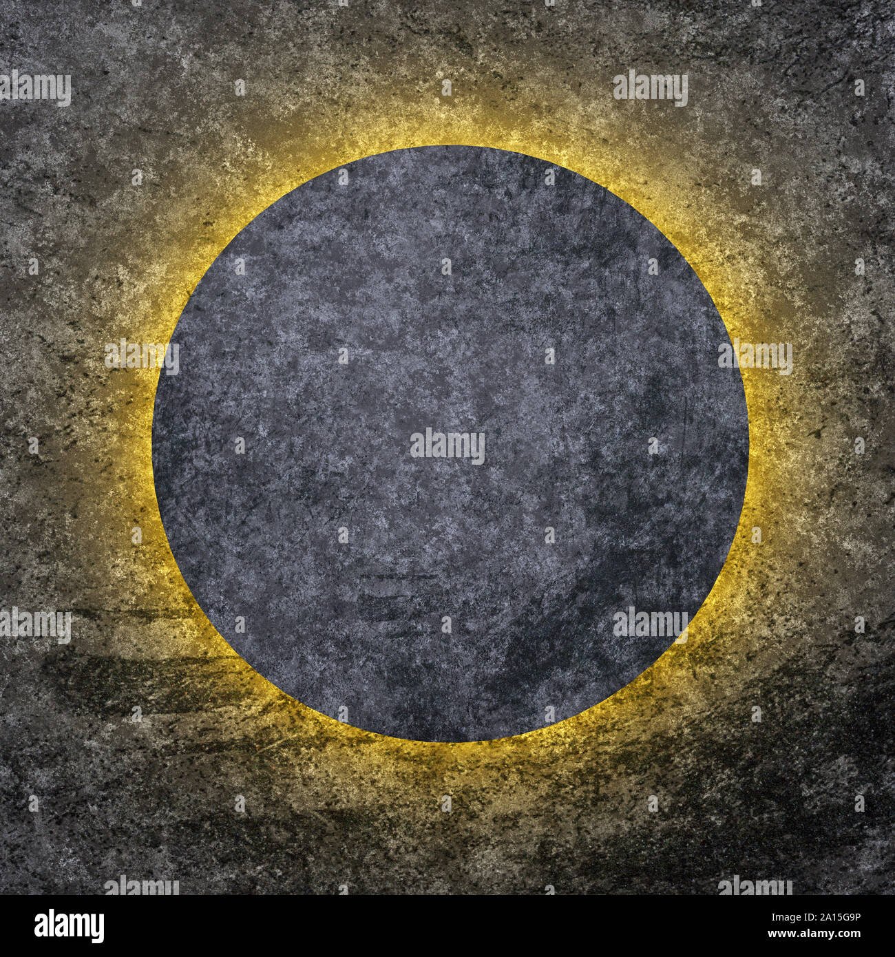 background black wall circle with yellow backlight. 3d rendering Stock ...