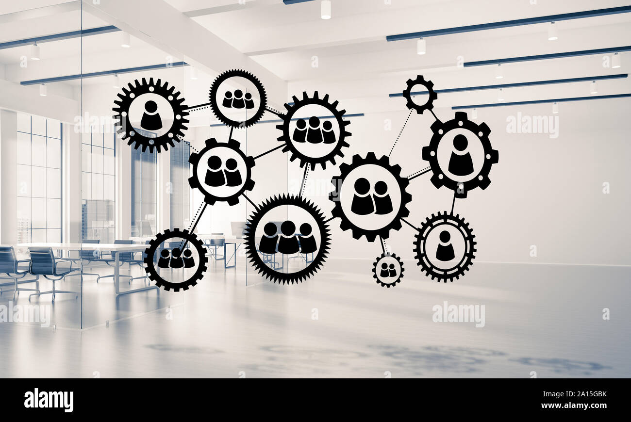 Cogwheels and gears mechanism as social communication concept in office ...