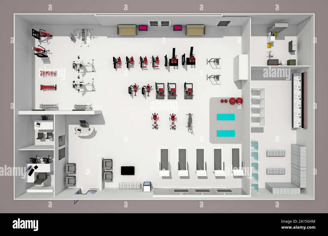 fitness center without roof top view. 3d rendering Stock Photo - Alamy