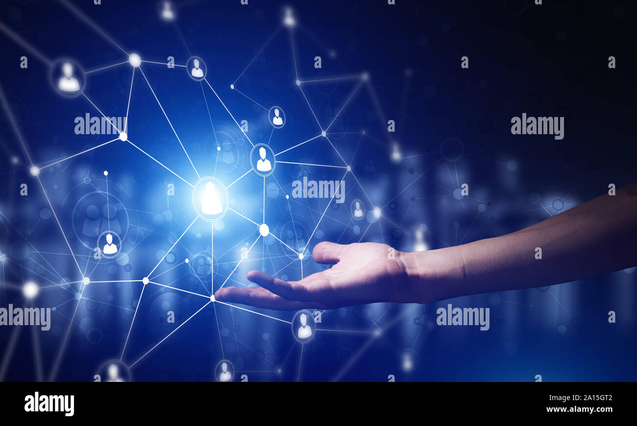 Background conceptual image with social connection lines on dark ...