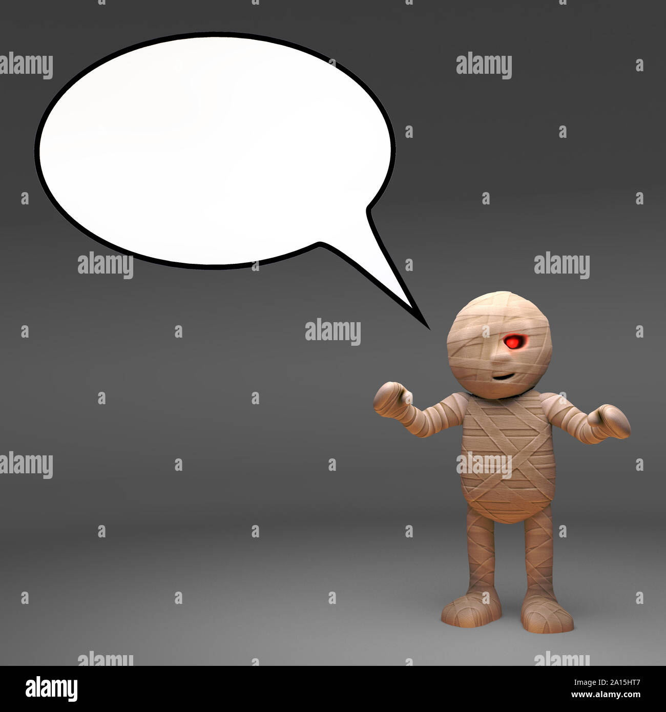 3d cartoon Egyptian mummy monster with a blank speech bubble, 3d ...