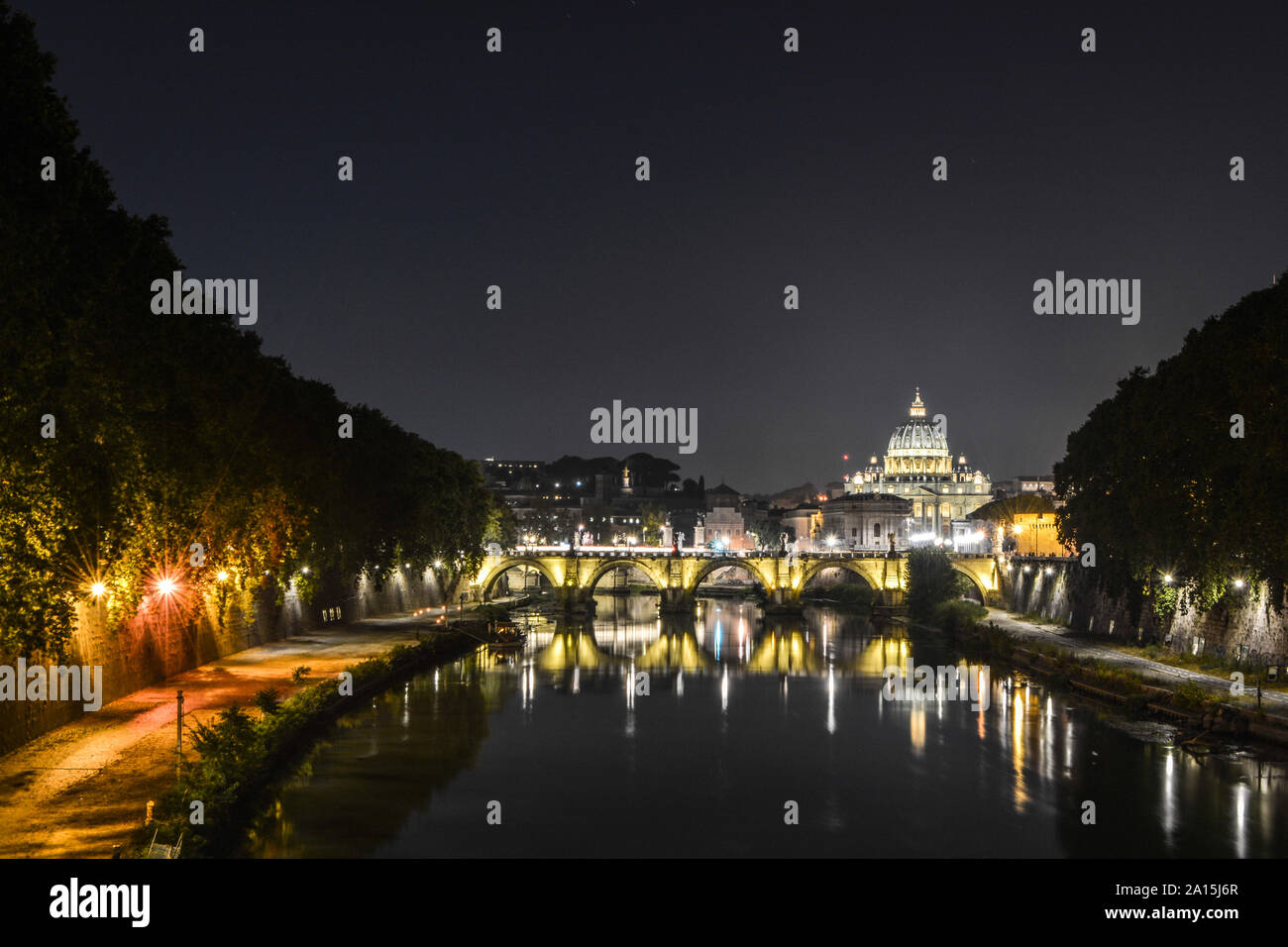Castle St Angelo in Rome at night view from the bridge Stock Photo - Alamy