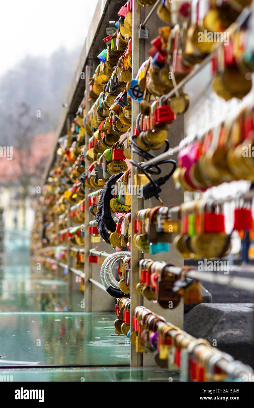 paddle locks on bridge, Ljubljana Stock Photo - Alamy