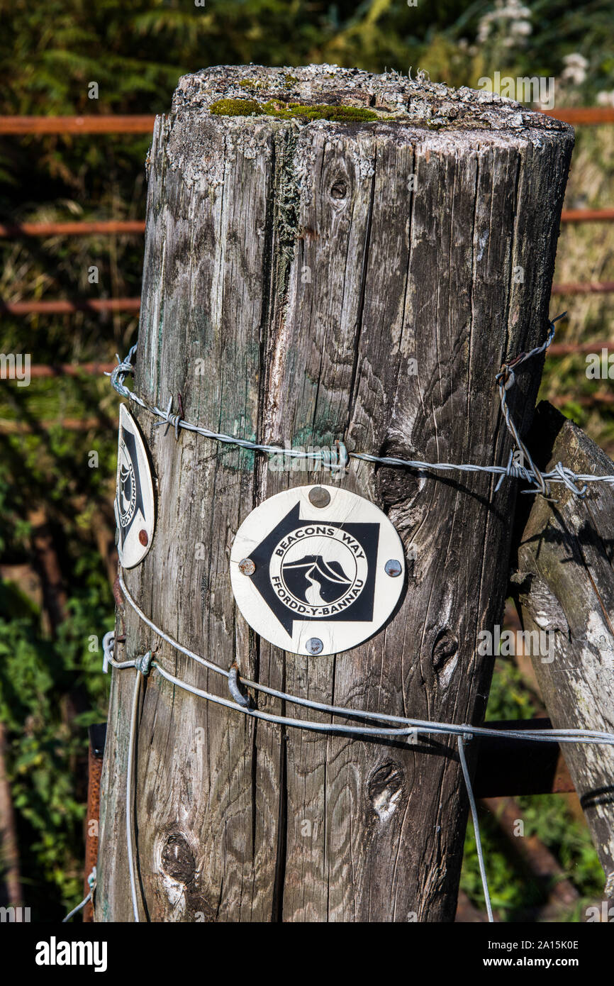 Footpath marker sign for The Beacons Way in the Central Brecon Beacons ...