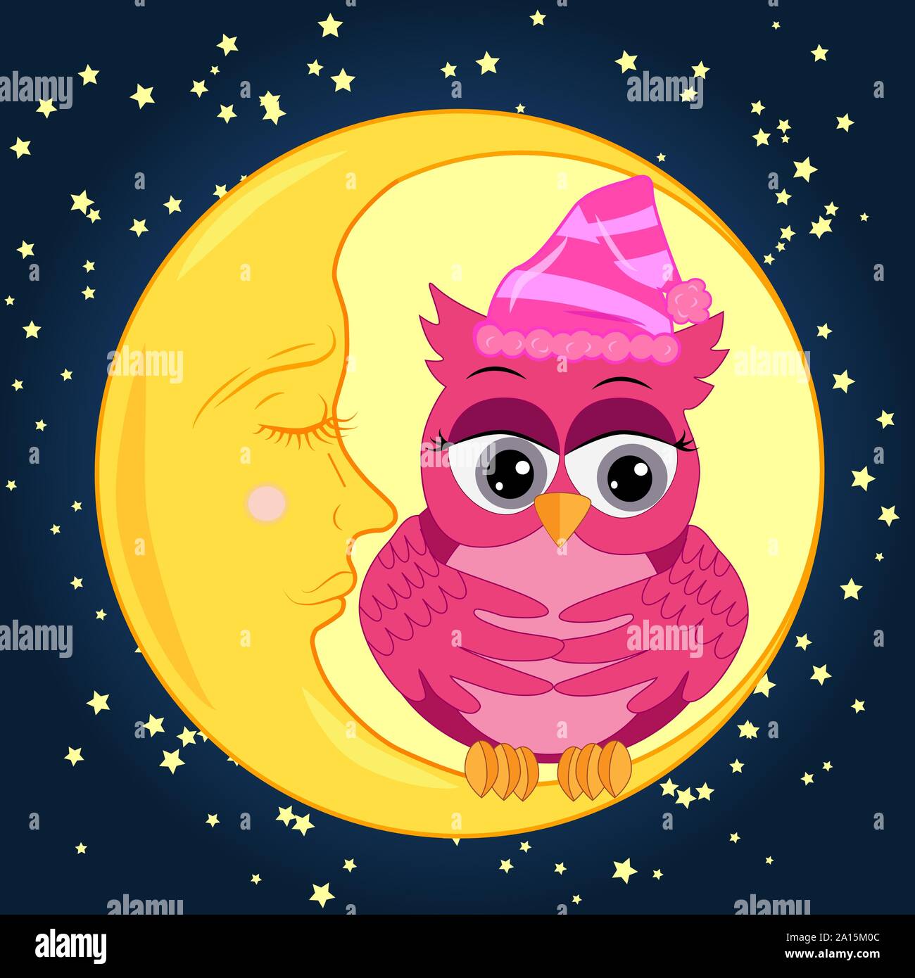 A sweet fairy-tale pink owl in a hat for dream dreams, sings a lullaby ...
