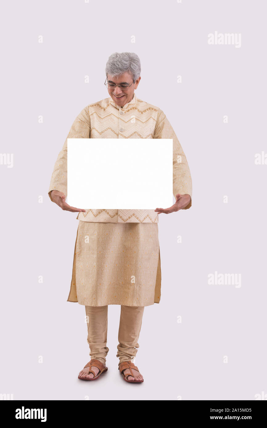 Portrait of a old man holding a white board Stock Photo - Alamy