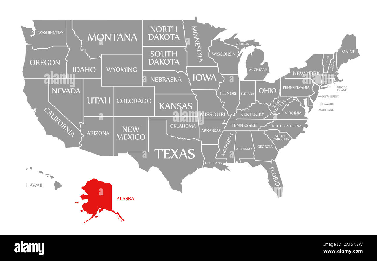 Alaska red highlighted in map of the United States of America Stock ...
