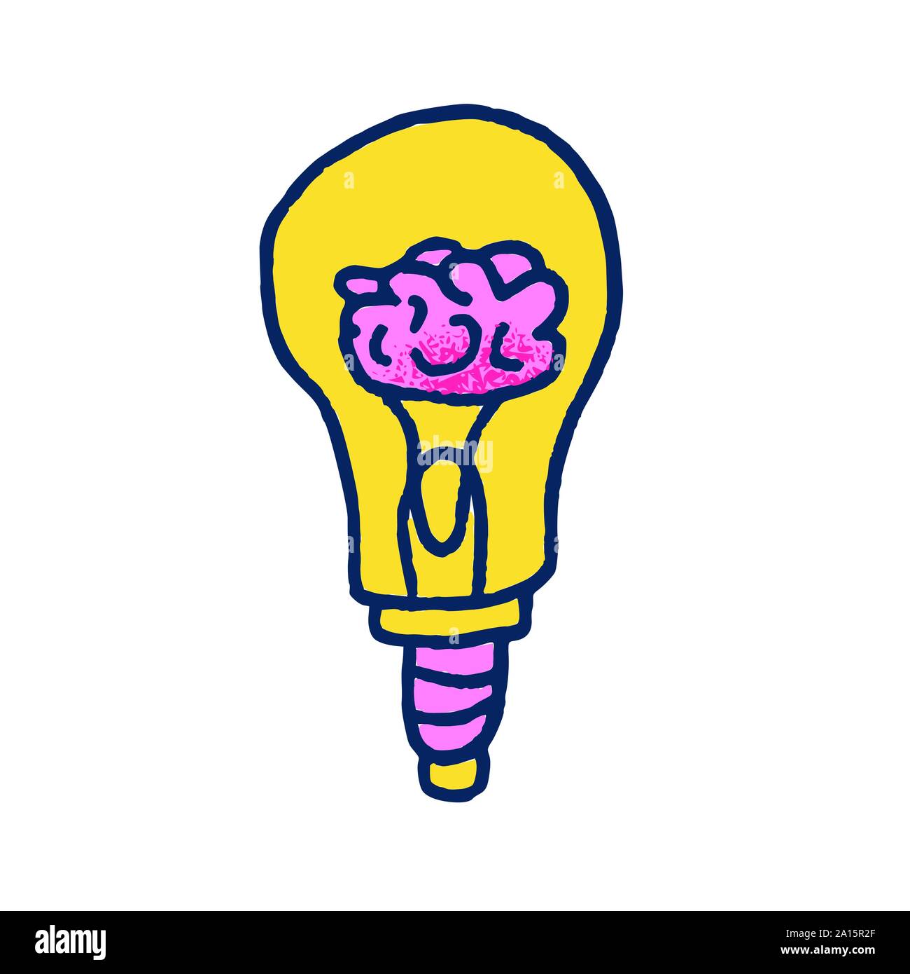 Bulb with human brain in doodle style. Vector cognitive science concept ...