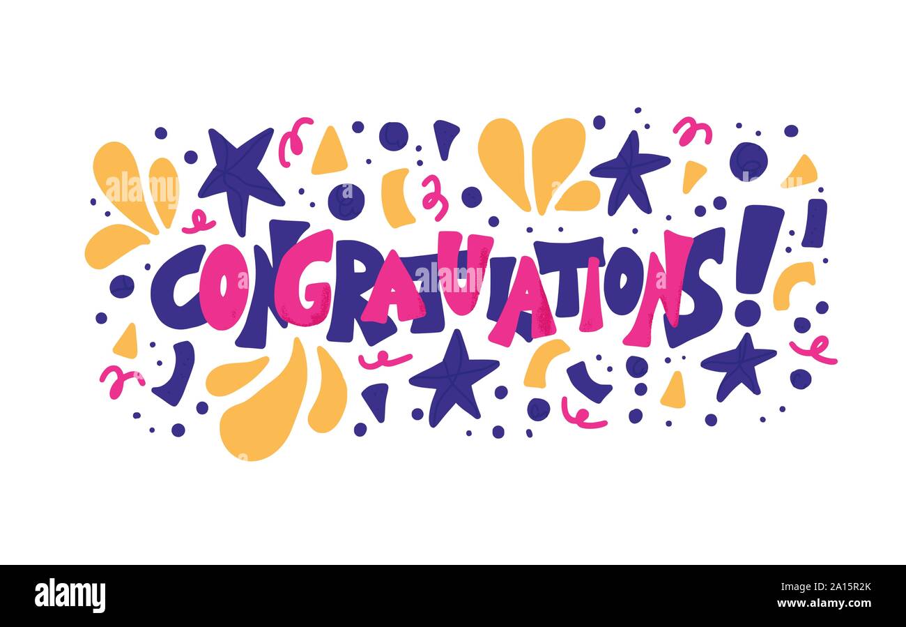 Congratulations word isolated on white background. Handdrawn quote for ...