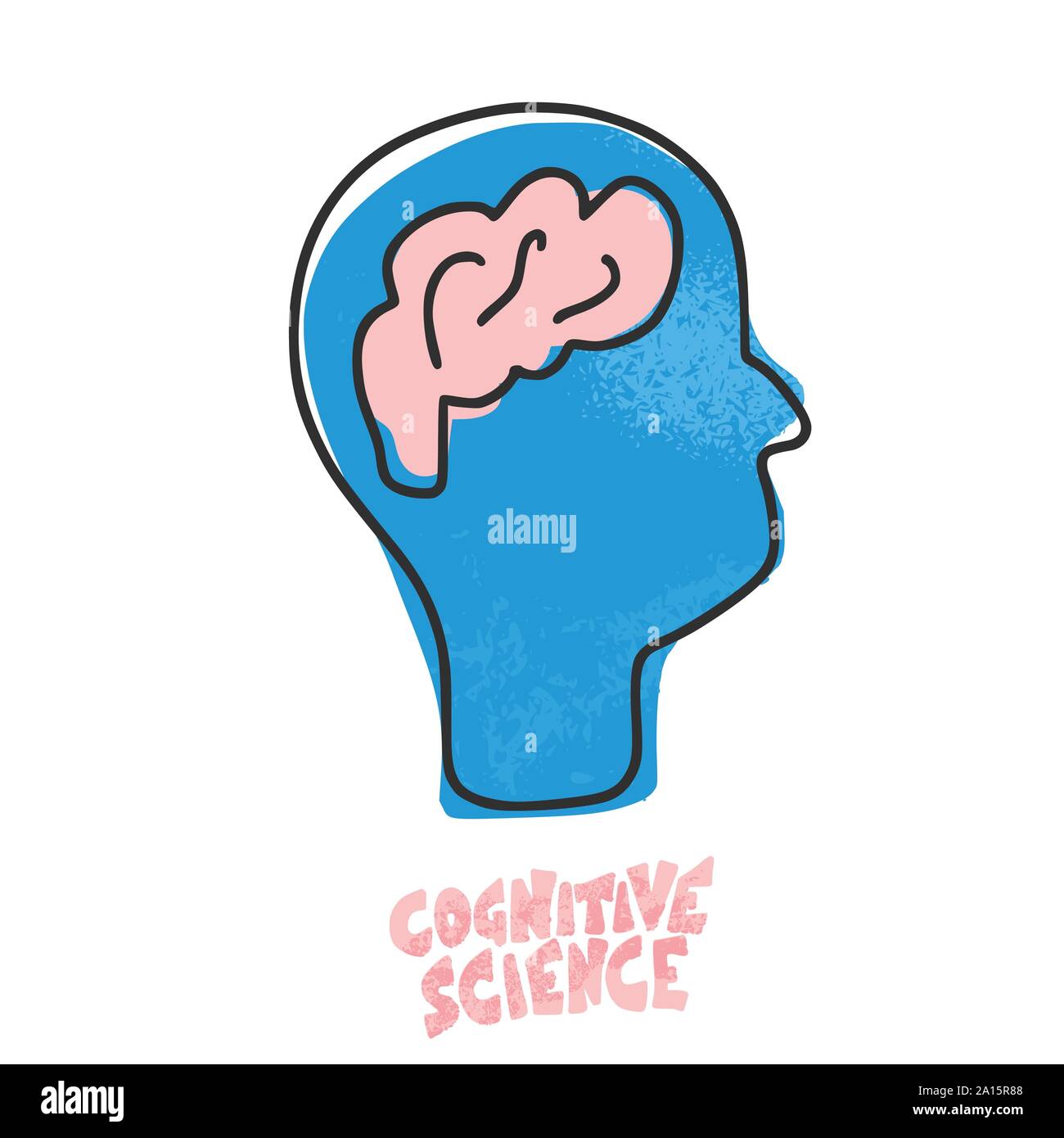 Cognitive science concept. Human head and brain with text. Vector ...