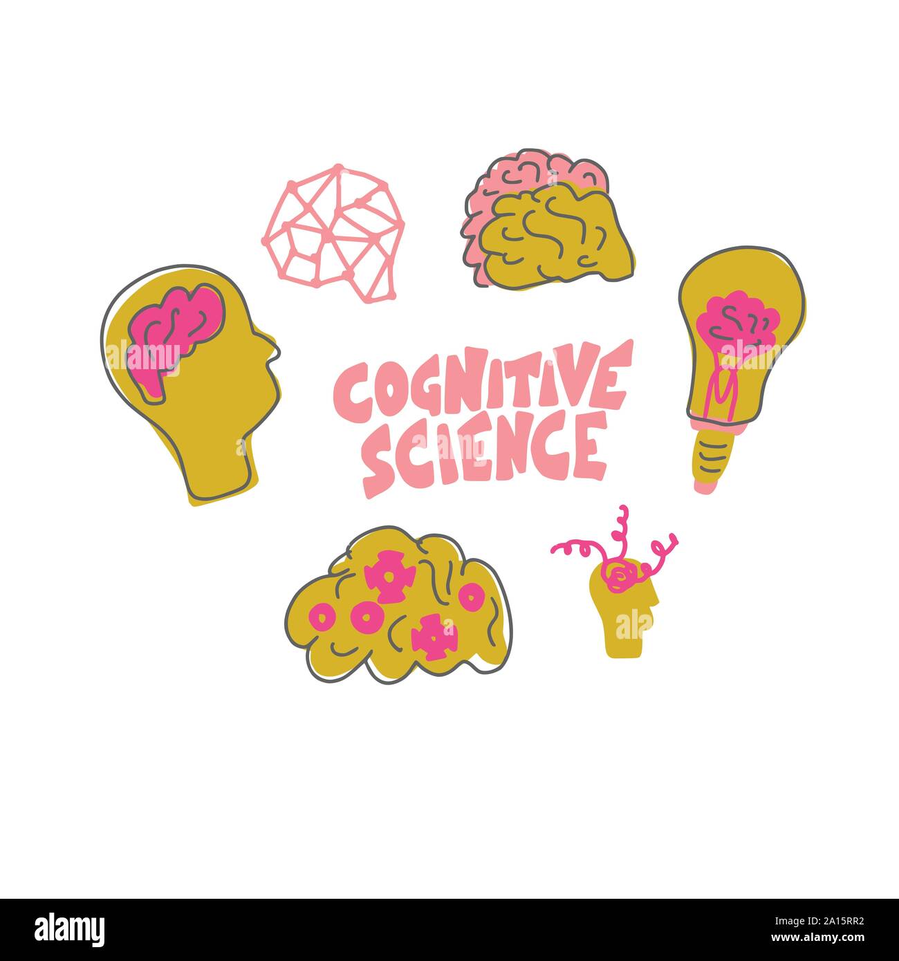 Cognitive science concept. Human brain signs. Set of vector elements in ...