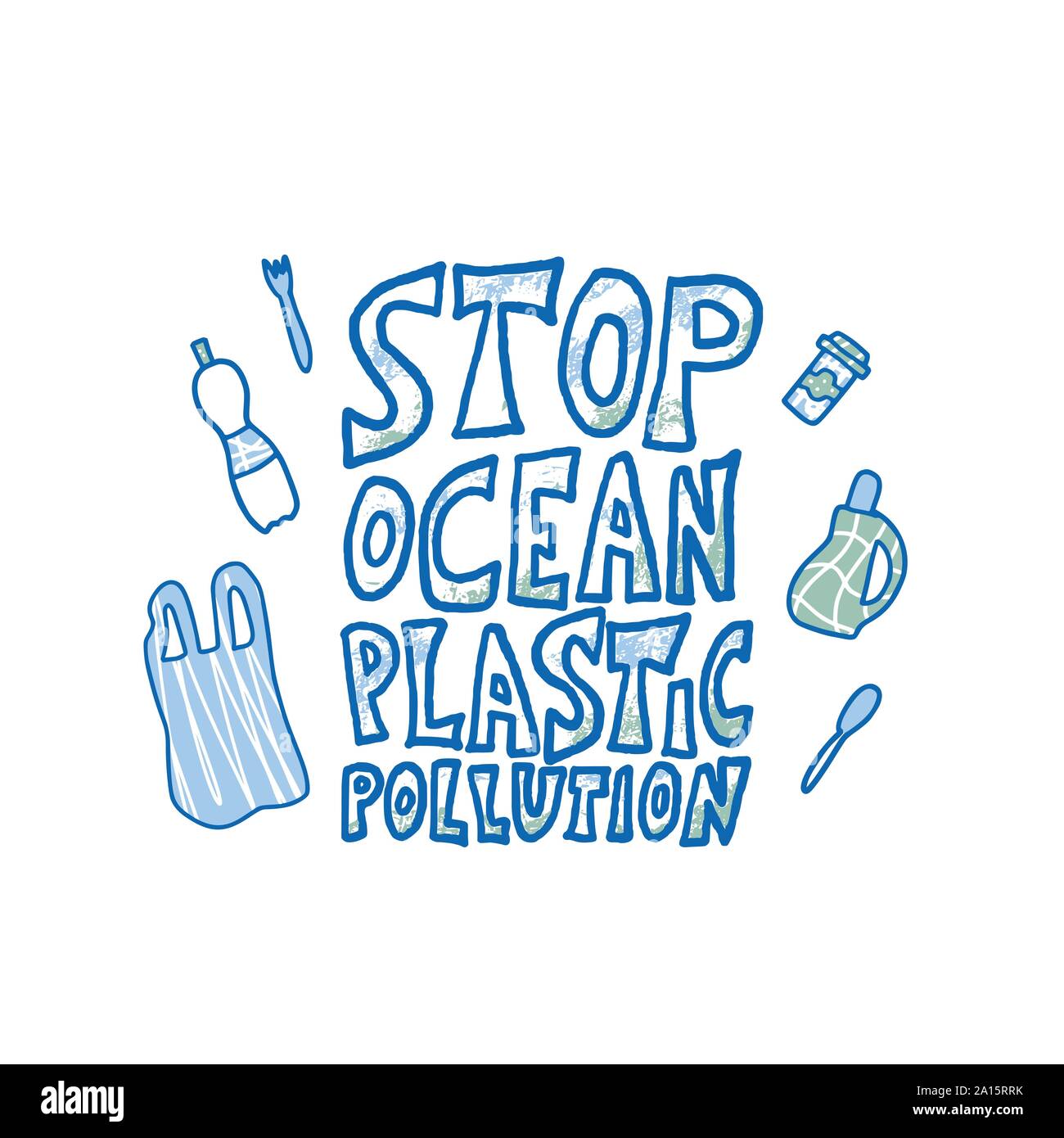 Stop ocean plastic pollution. Ecological problem emplem. Vector ...