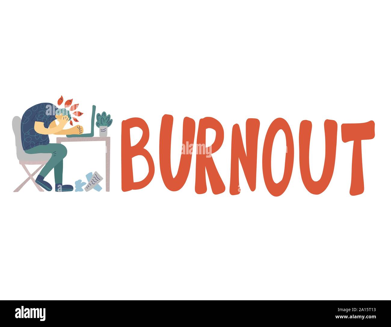 Burnout syndrome concept. Male character sitting at the office. Vector ...