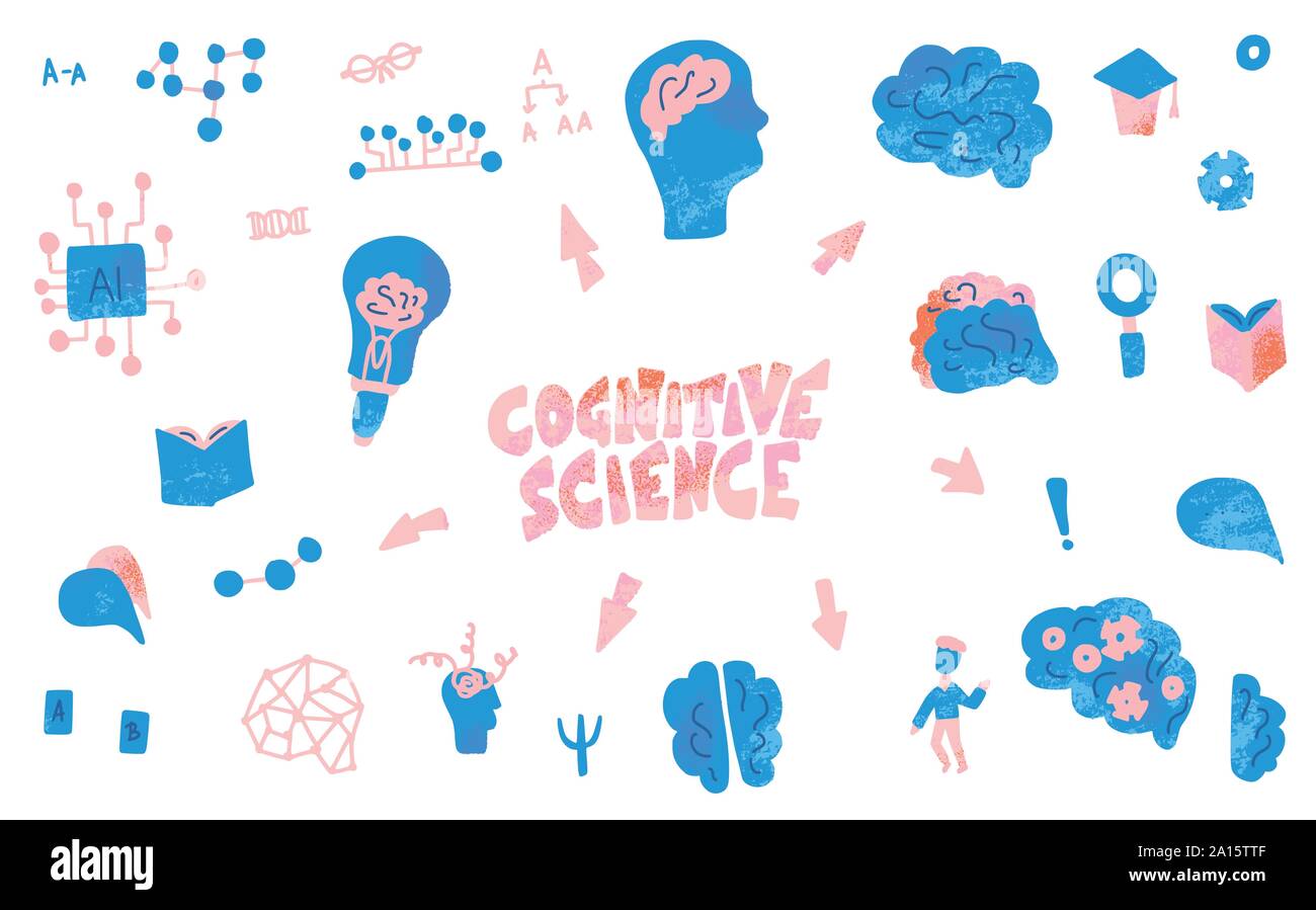 Cognitive science concept. Set of vector elements in doodle style Stock ...