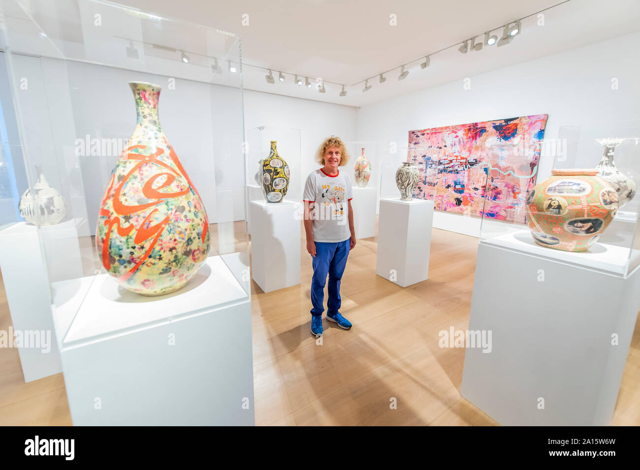 London, UK. 24th Sep 2019. Grayson Perry (pictured in a room full of ...