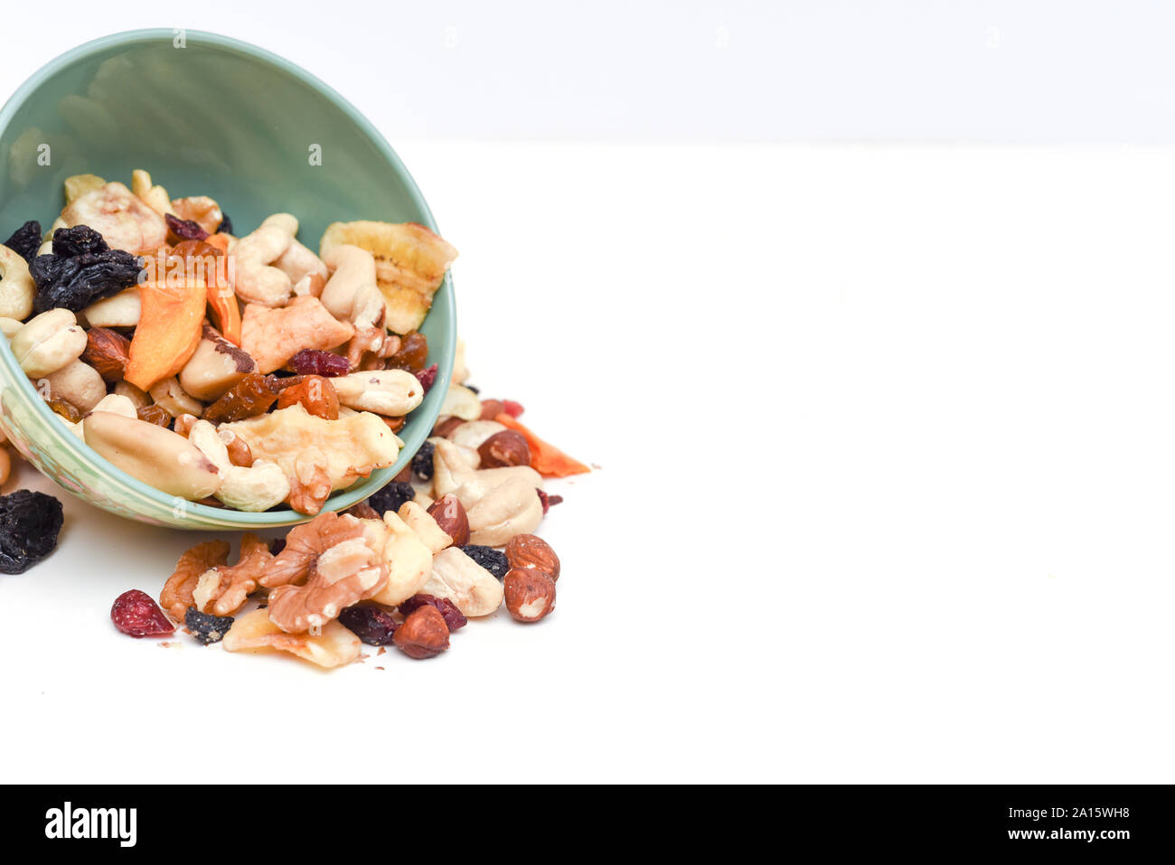 Healthy snack food trail mix of mixed nuts and dried fruits Stock Photo ...