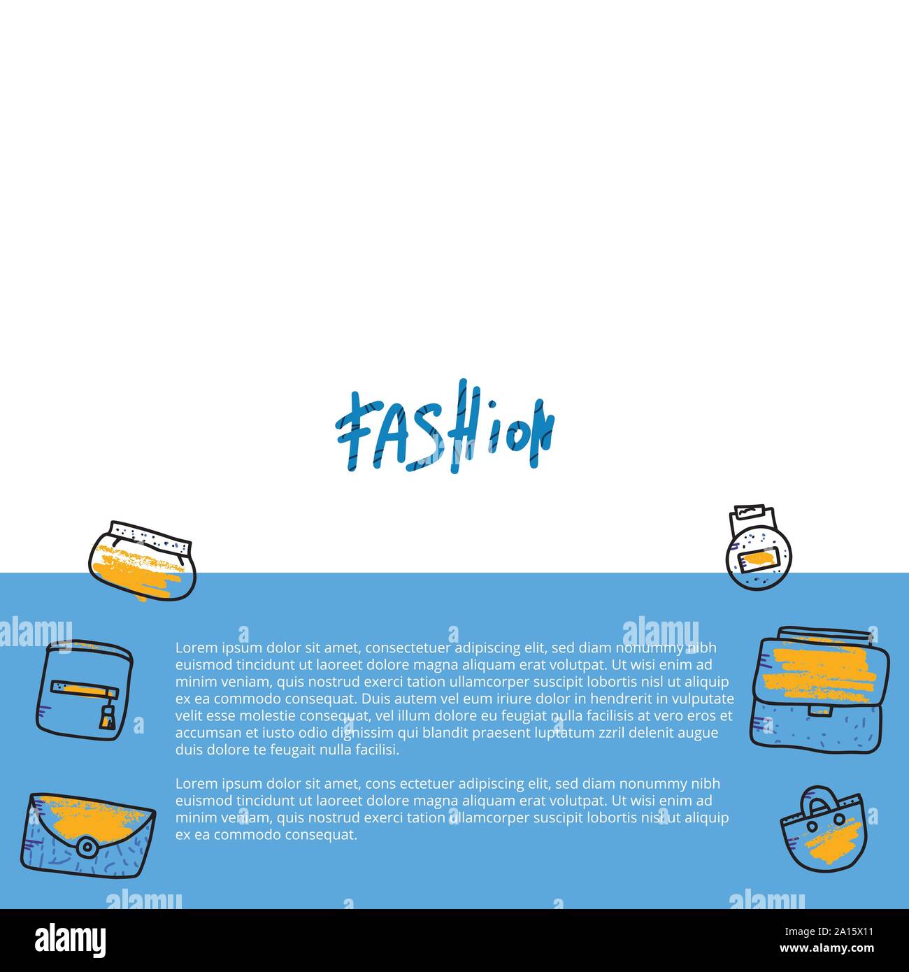 Banner template with woman handbags. Collection of purses in doodle ...