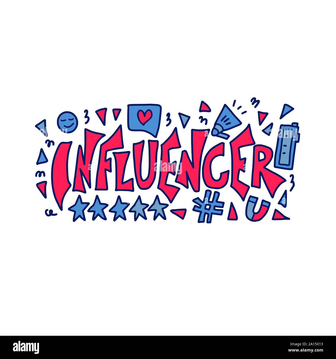 Influencer marketing concept. Hand drawn lettering with decoration ...